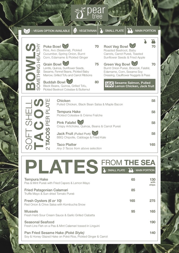 Menu - Seafood, Vegetarian, Vegan & More - Pear Tree Restaurant